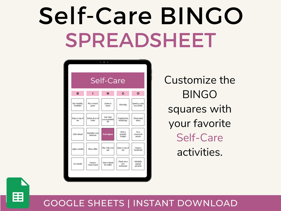 Self-care Bingo Google Sheets Spreadsheet Template - Etsy