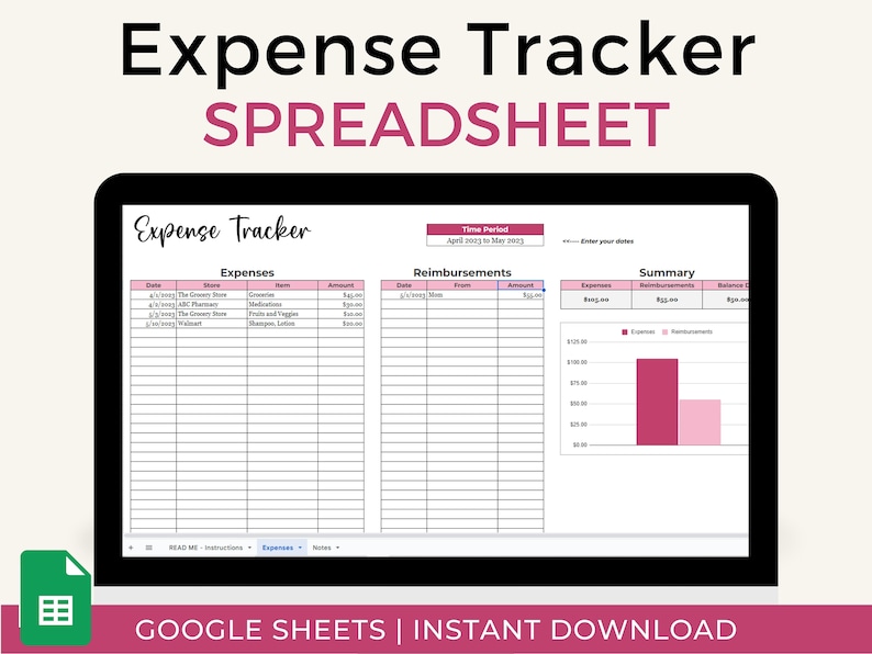Expense Tracker & Reimbursements Google Sheets Spreadsheet Template - Etsy