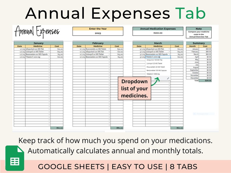 Medication Tracker Google Sheets Template, Medicine Tracker Spreadsheet ...