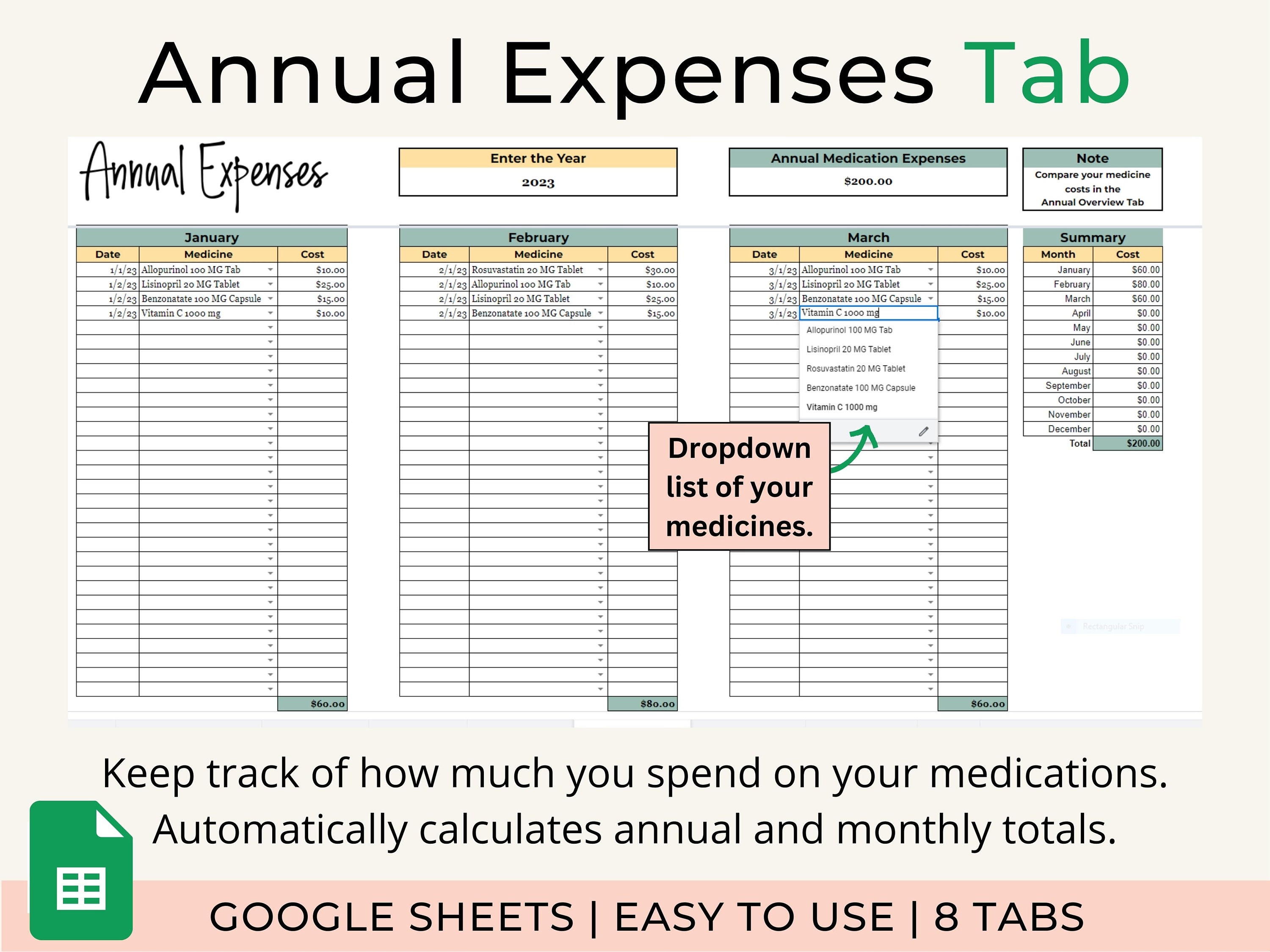 Medication Tracker Google Sheets Template, Medicine Tracker Spreadsheet ...