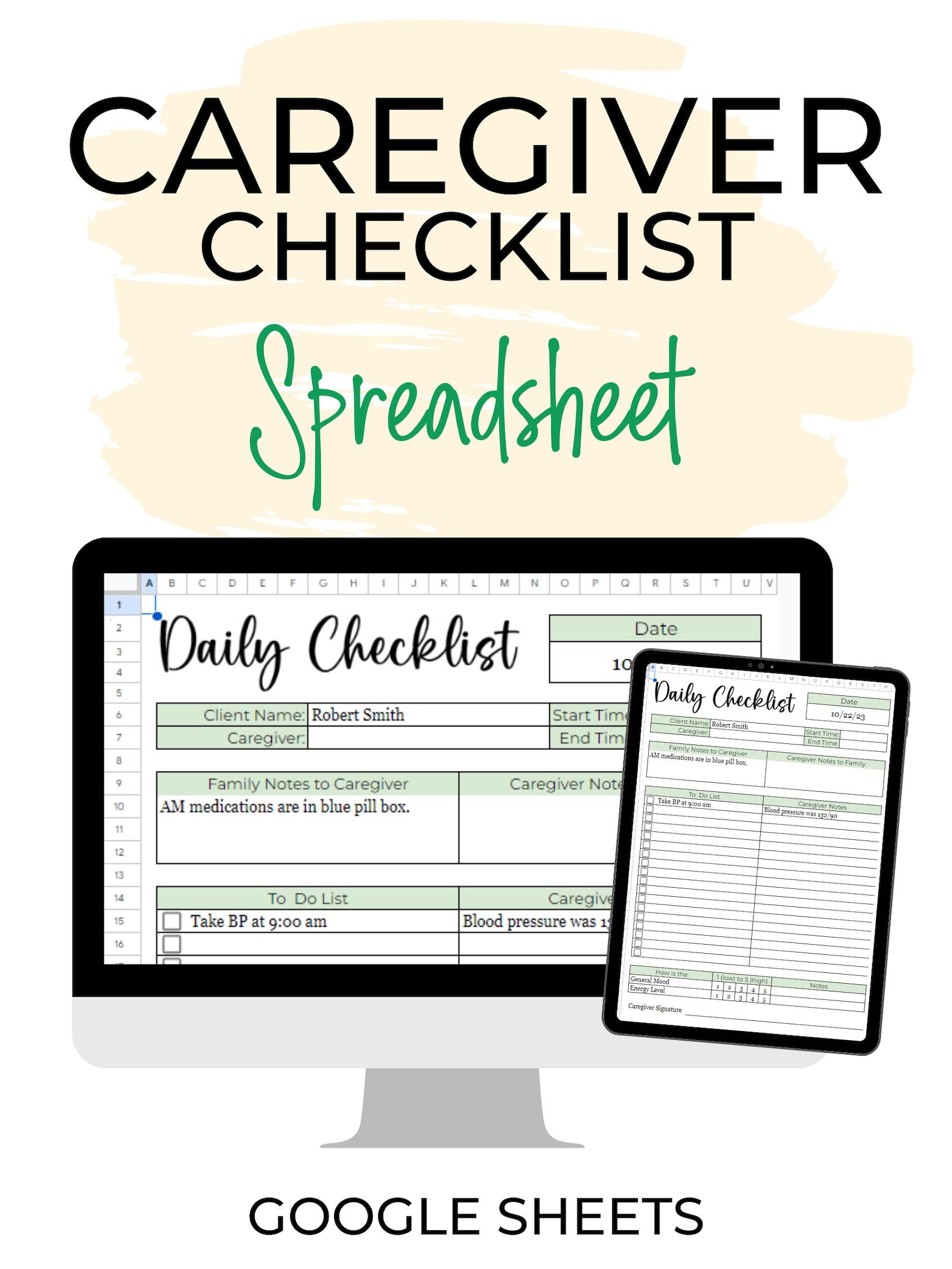 Caregiver Checklist Spreadsheet Template, Caregiver Log Google Sheets ...