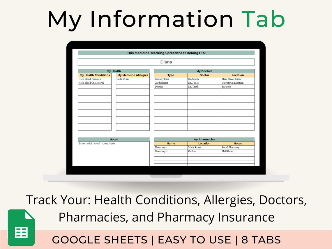 Medication Tracker Google Sheets Template, Medicine Tracker Spreadsheet ...
