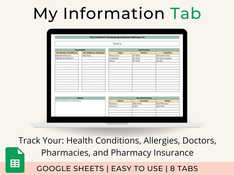 Medication Tracker Google Sheets Template, Medicine Tracker Spreadsheet ...