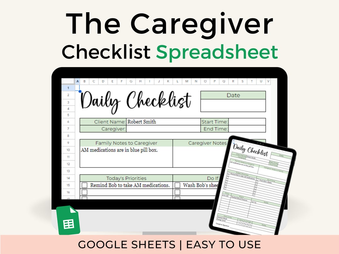 Caregiver Checklist Spreadsheet Template, Caregiver Log Google Sheets ...