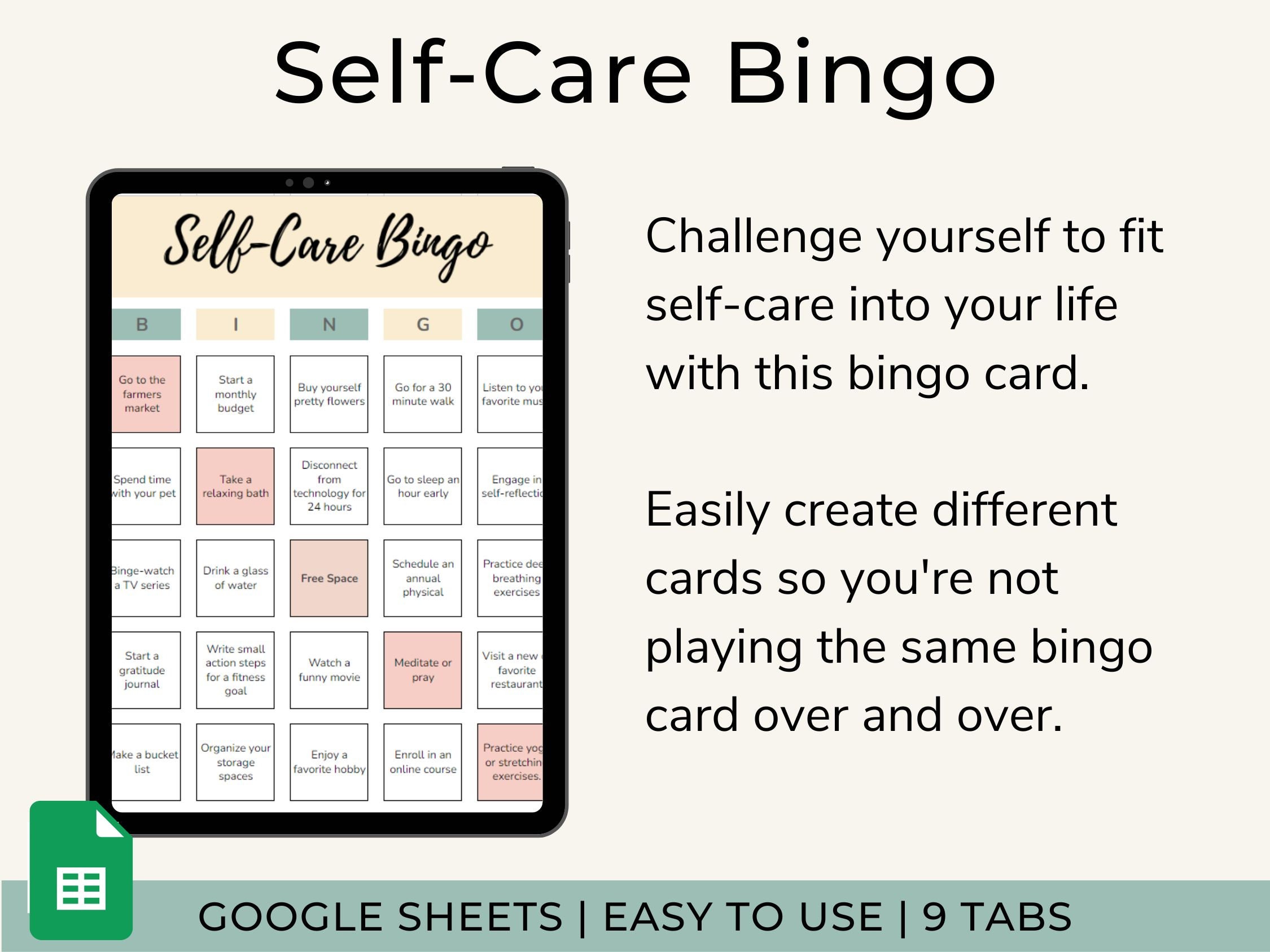 Self Care Spreadsheet, Affirmations, Gratitude Journal, Bingo Game ...