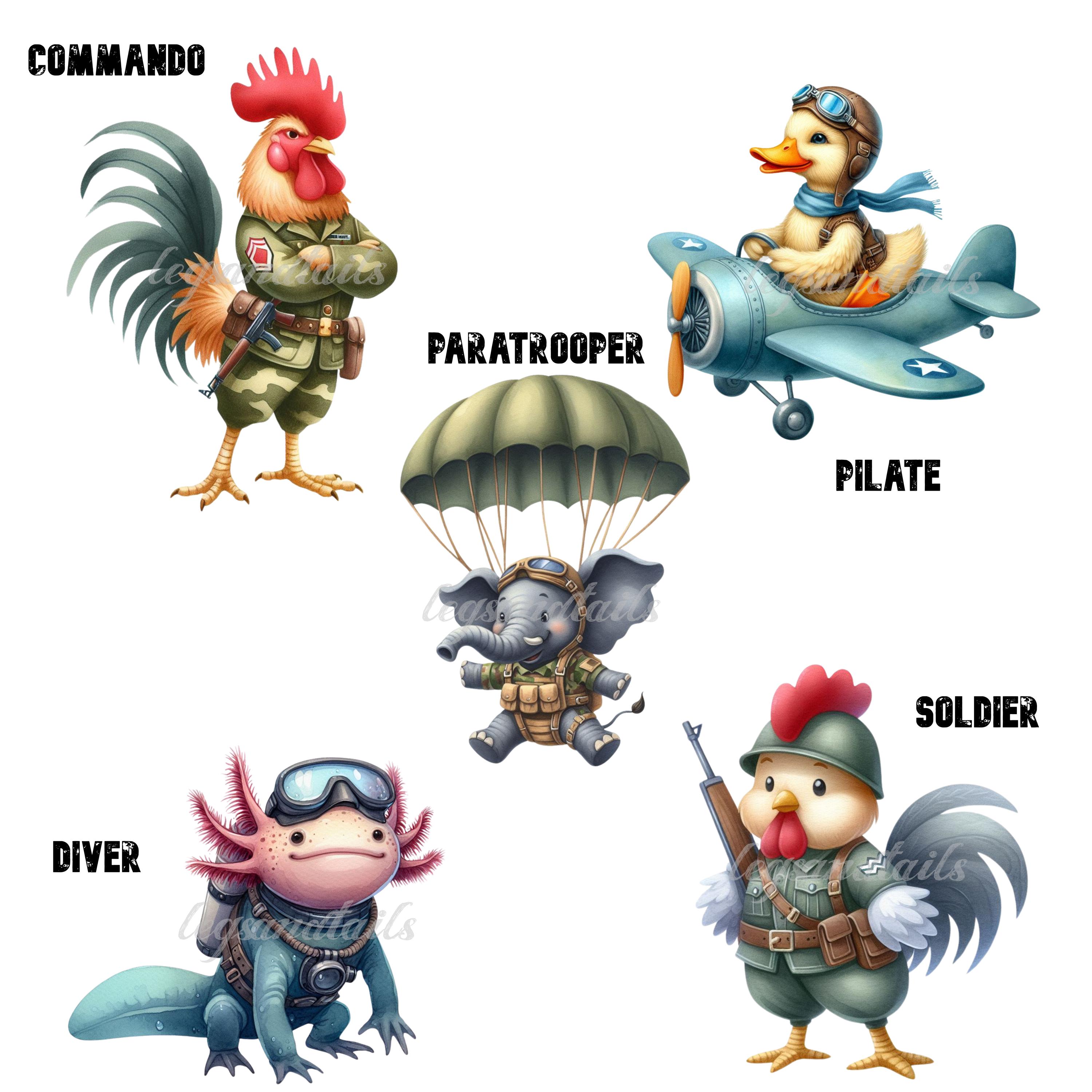 Military Animals, 5 PNG Images, Commando, Diver, Pilot, Soldier ...