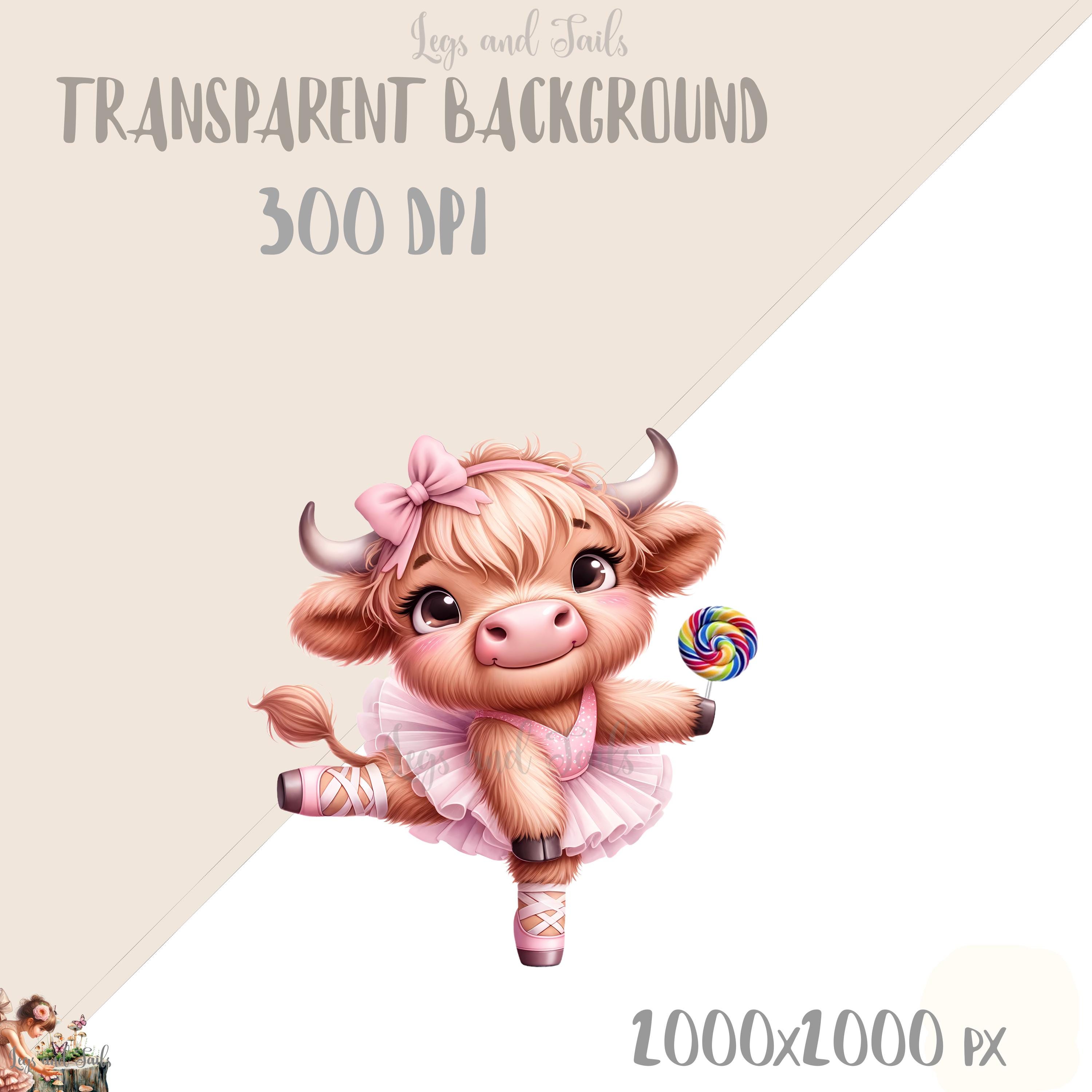 Highland Cow Ballerina With Lollipop Clipart, Watercolor, Cute Cow With ...