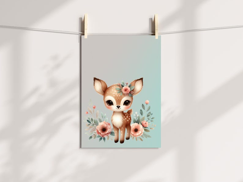 Springtime Watercolor Clipart | Cute Deer Clipart | Deer Nursery Wall ...