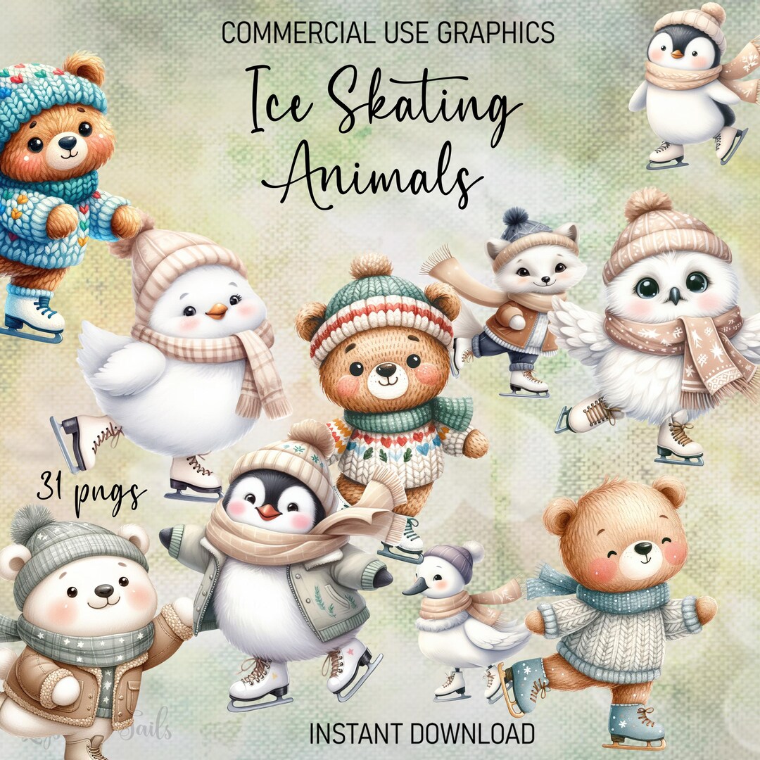 Ice Skating Animals, 31 PNG Images, Animal Graphics, Nursery Art ...