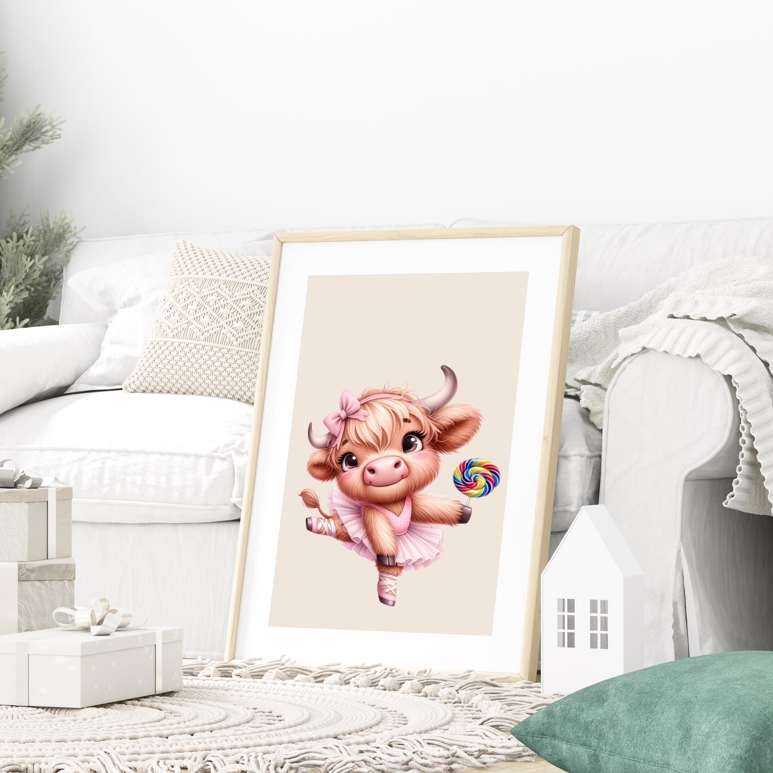 Highland Cow Ballerina With Lollipop Clipart, Watercolor, Cute Cow With ...