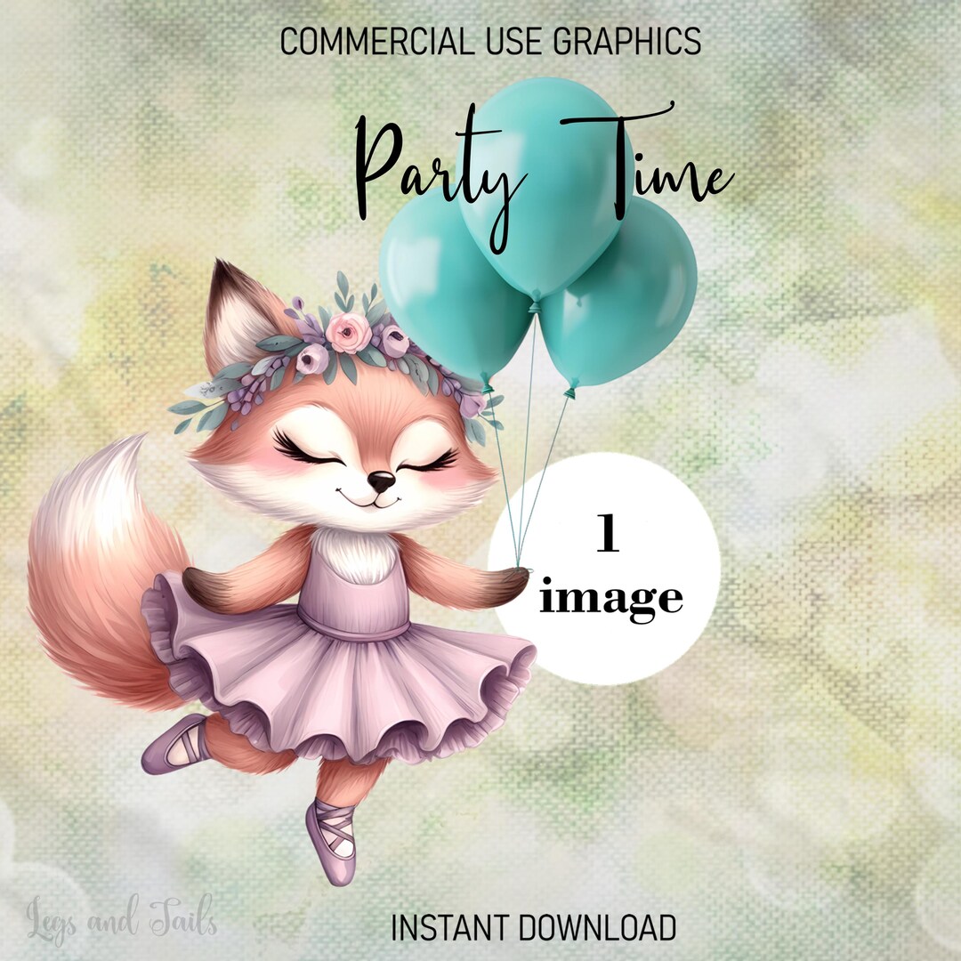 Party Time Cute Fox Wall Decor, Fox Prints, Party Fox Ballerina, Ballet ...