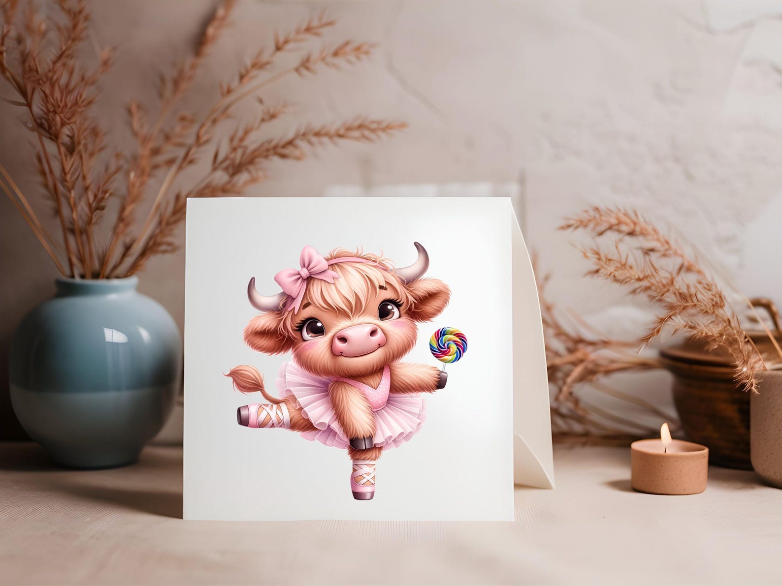 Highland Cow Ballerina With Lollipop Clipart, Watercolor, Cute Cow With ...