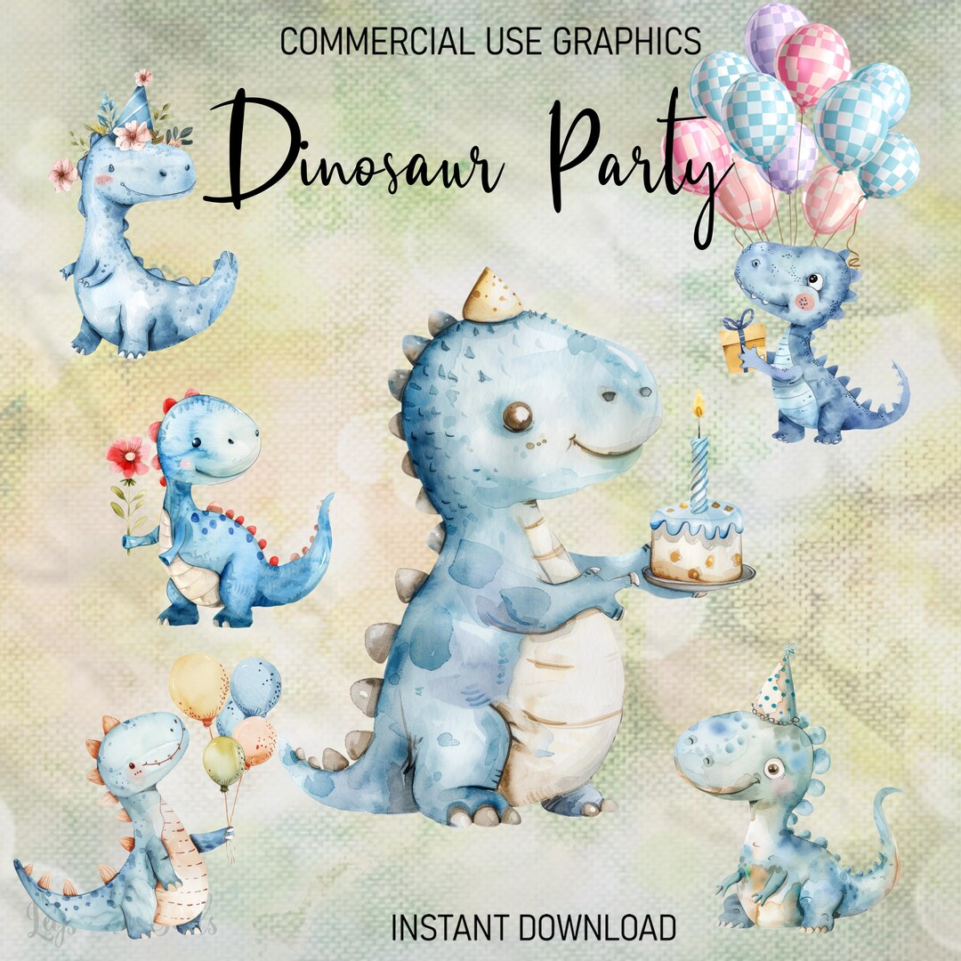 Dinosaurs Birthday Party, Cute Dinosaurs Art, Dino Party Art Print ...