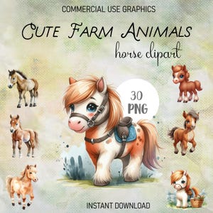 Cute Farm Animal Horse Clipart – Baby Foal & Horse Graphics | Nursery ...