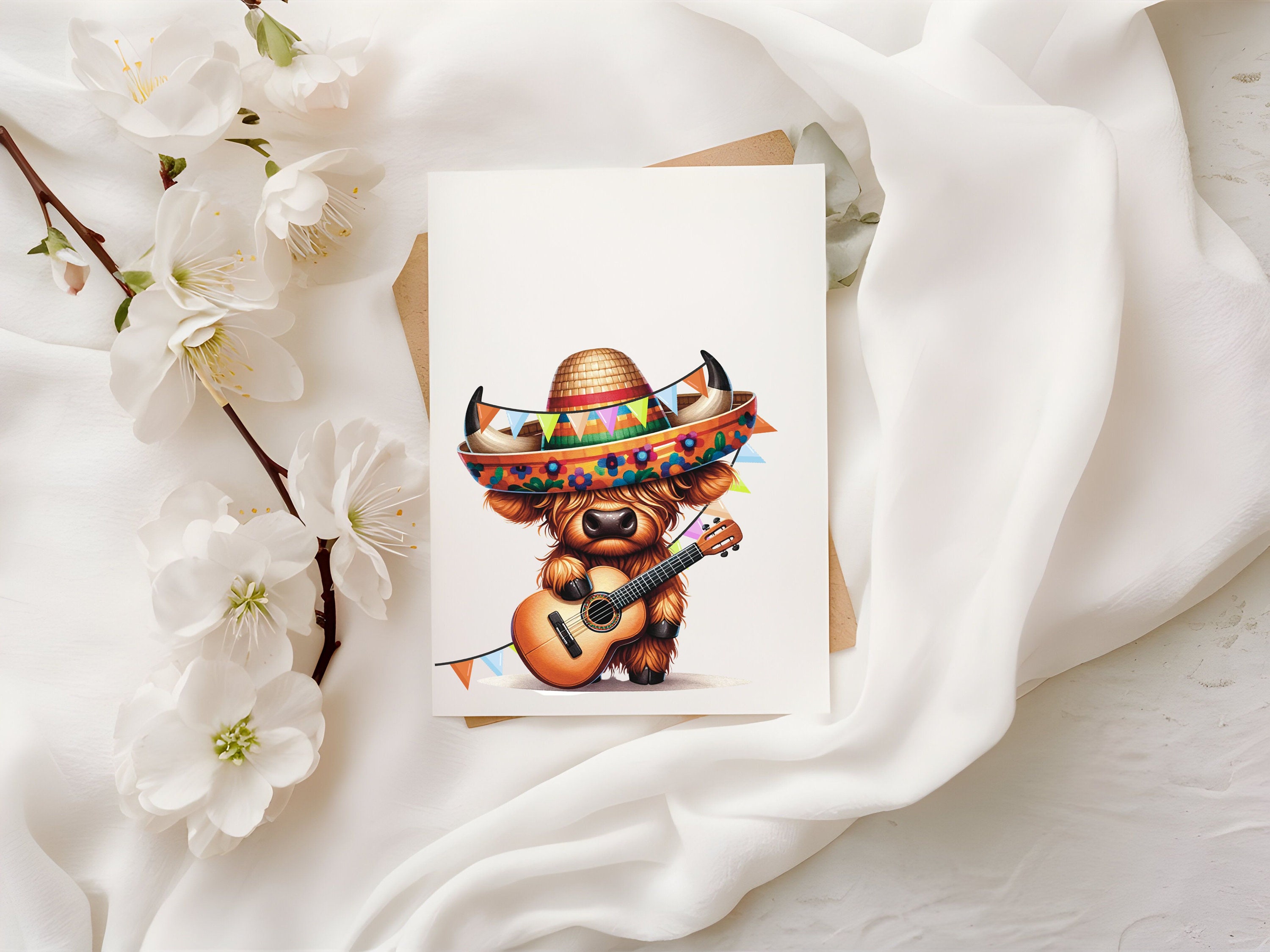 Celebrate,highland Cow, Guitar Playing Highland Cow, Watercolor ...