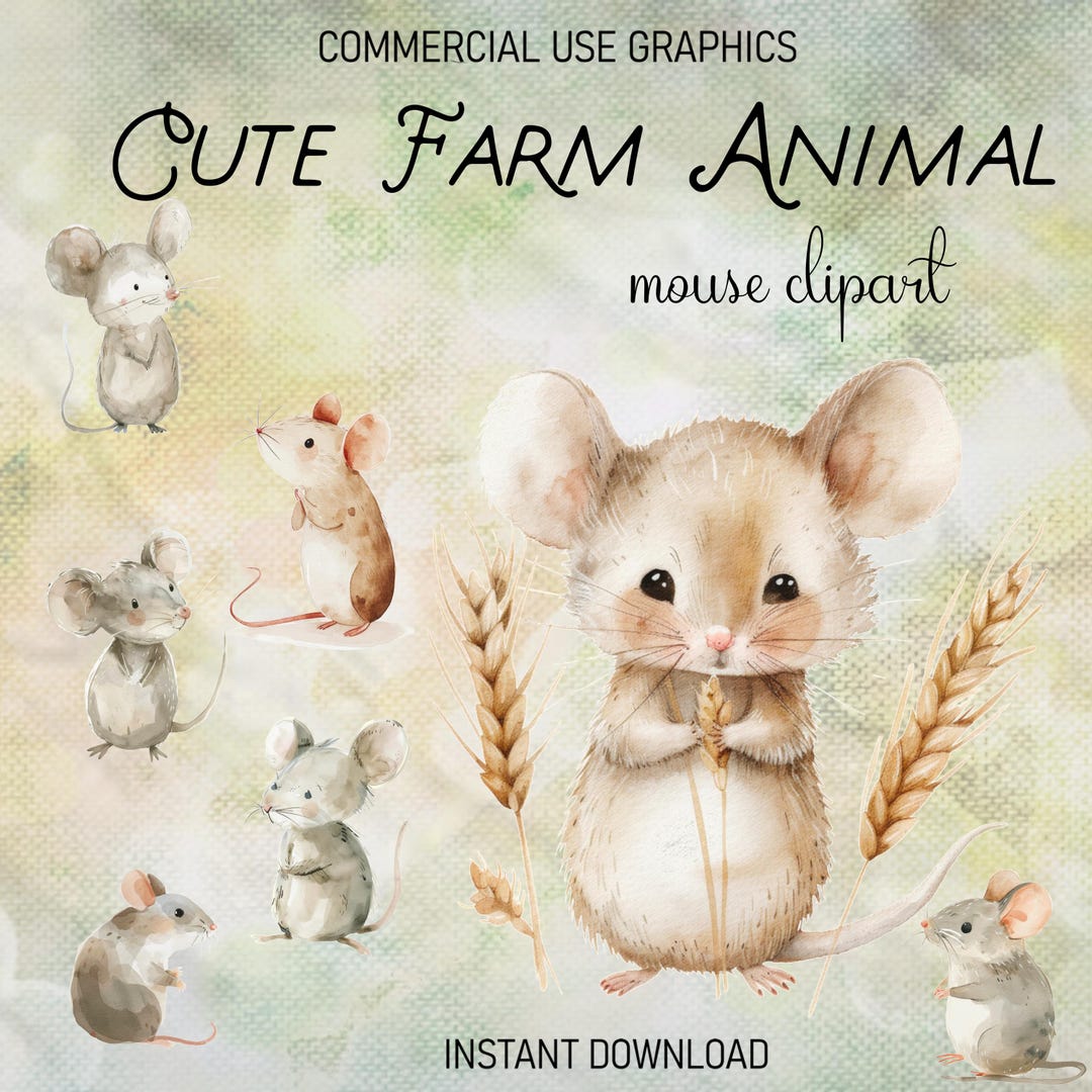 Cute Farm Animals Mice Clipart, Farm Pest, Mice on a Farm, Rodent ...