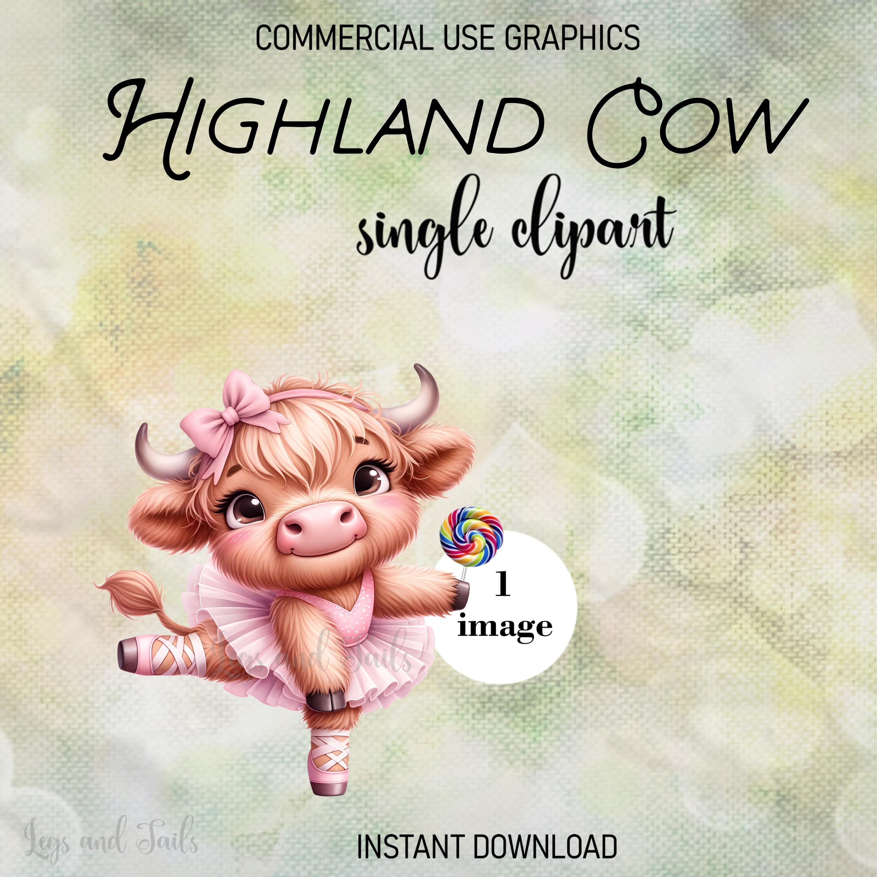 Highland Cow Ballerina With Lollipop Clipart, Watercolor, Cute Cow With ...