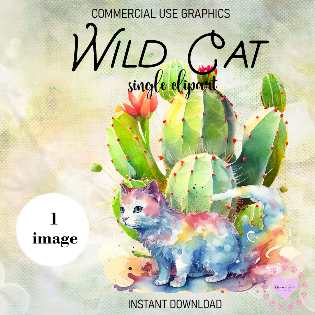 Wild Cat Clipart, Watercolor PNG, Cat Lover, Animal Print, Animal Lover ...