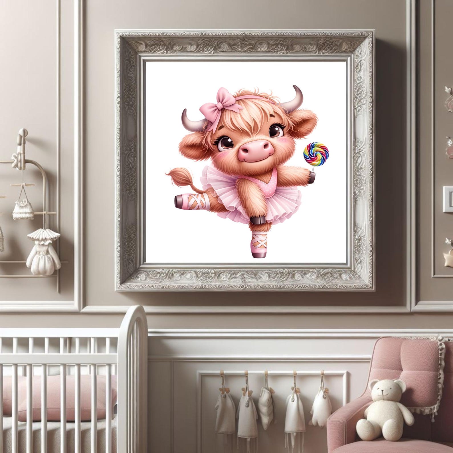 Highland Cow Ballerina With Lollipop Clipart, Watercolor, Cute Cow With ...