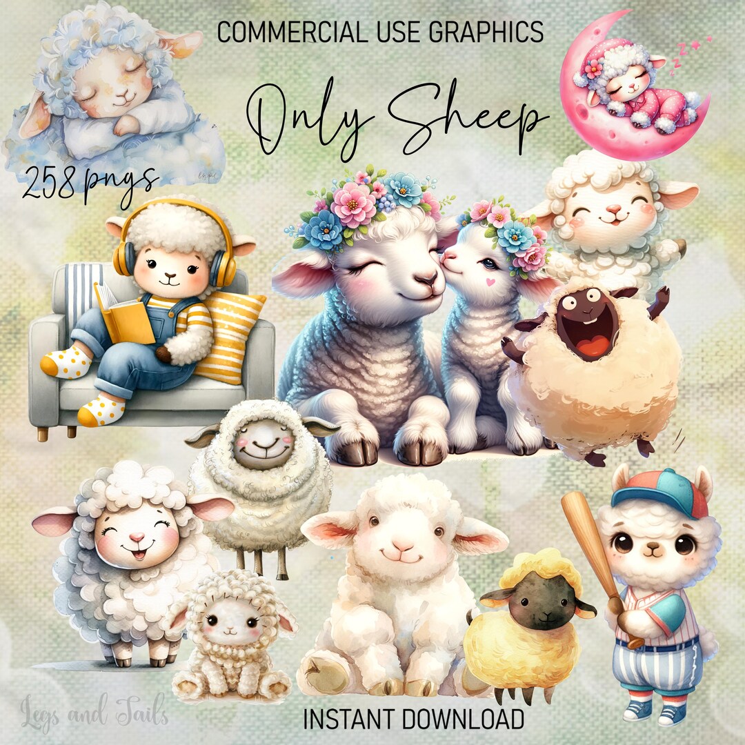 Cute Sheep Art Farm Animals Series, Sheep Clipart, Farm Animal ...