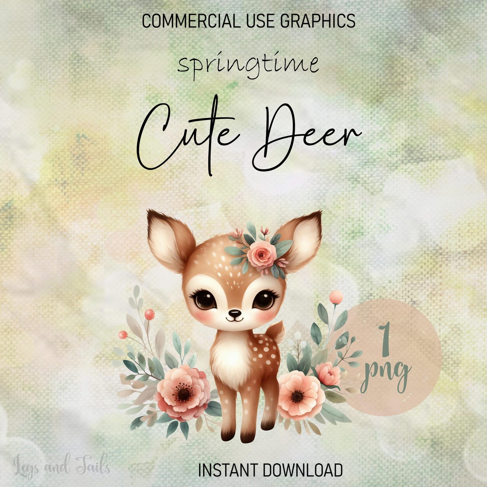 Springtime Watercolor Clipart | Cute Deer Clipart | Deer Nursery Wall ...
