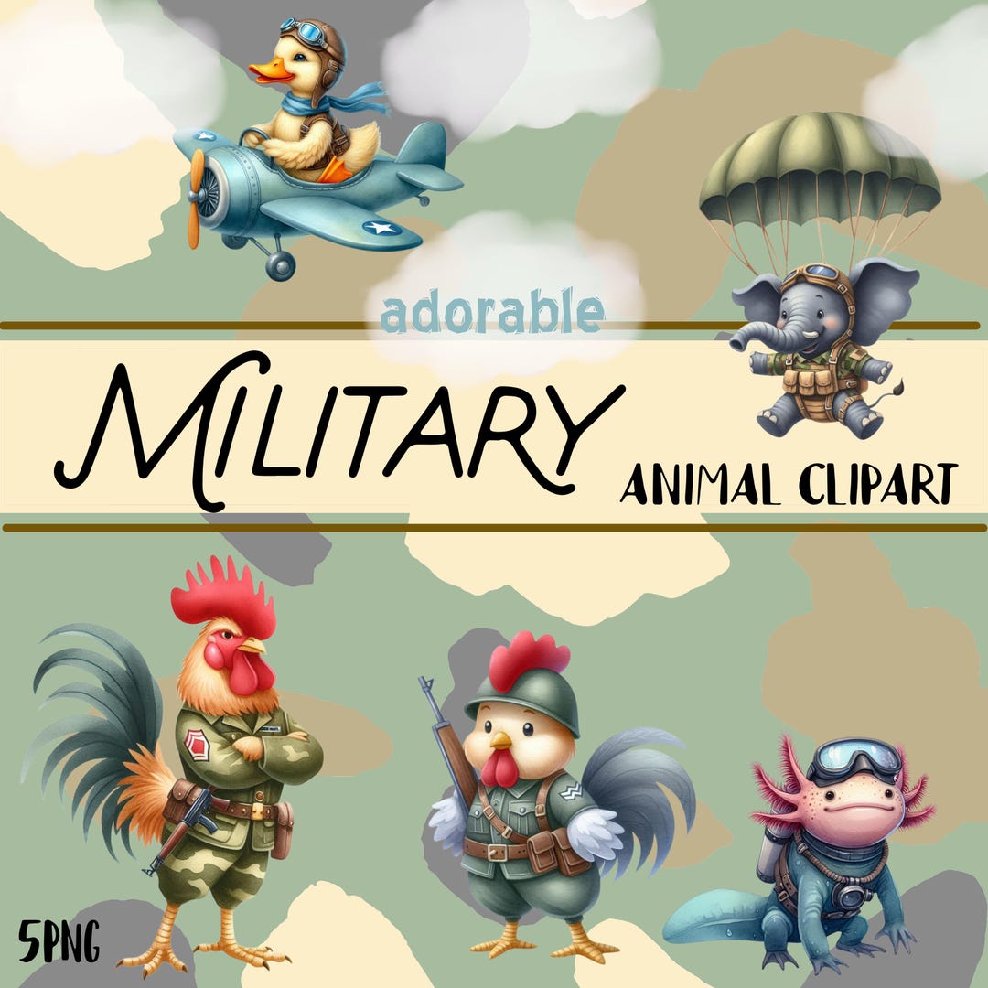 Adorable Military Animals, 5 PNG Images, Commando, Diver, Pilot ...