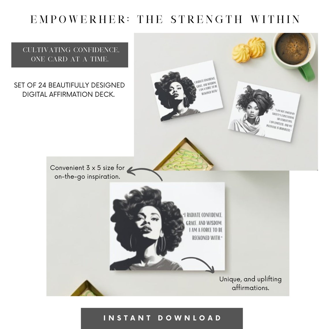 Positive Affirmation Cards Set of 24 Self-care Black Girl Magic ...