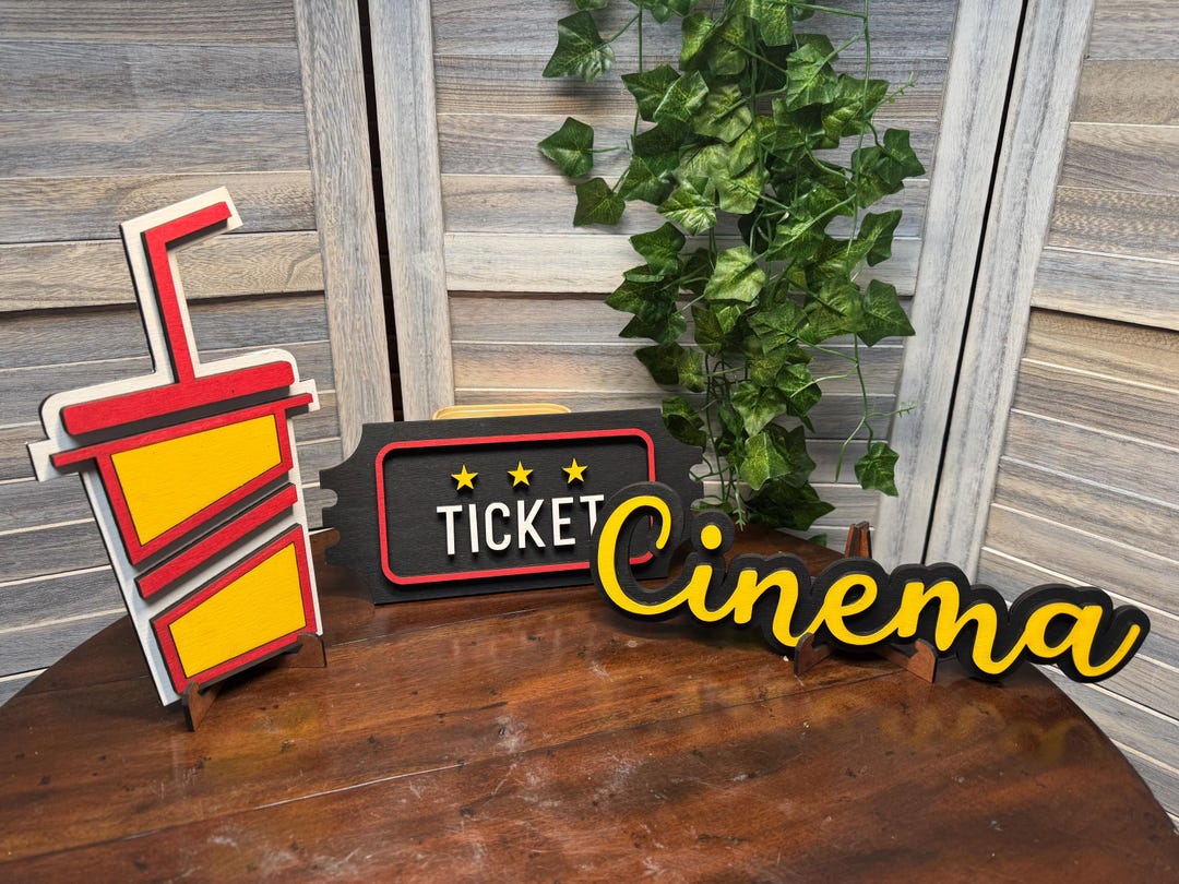 Movie Night Package - Woodcut Popcorn, Ticket, Drink and Cinema Sign ...