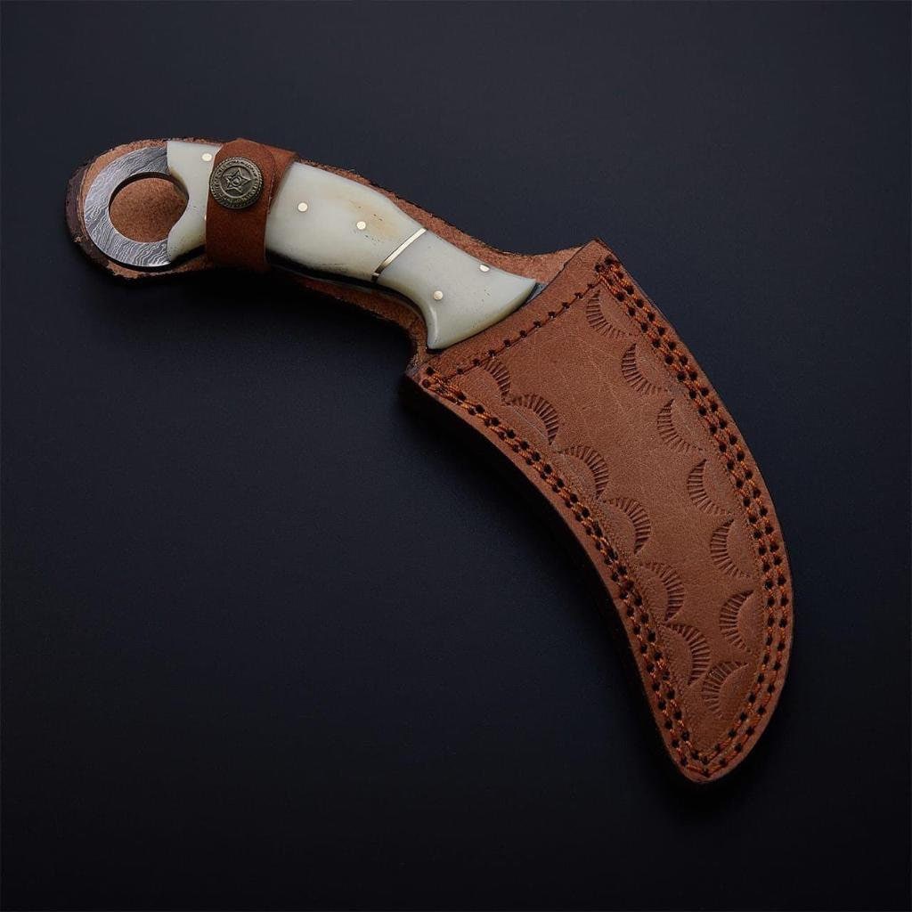 Custom Handmade Damascus Steel Karambit Hunting Knife With Leather ...