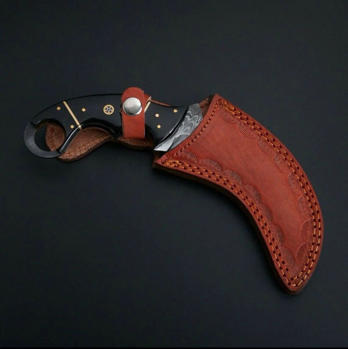 Custom Handmade Damascus Steel Karambit Hunting Knife With Leather ...