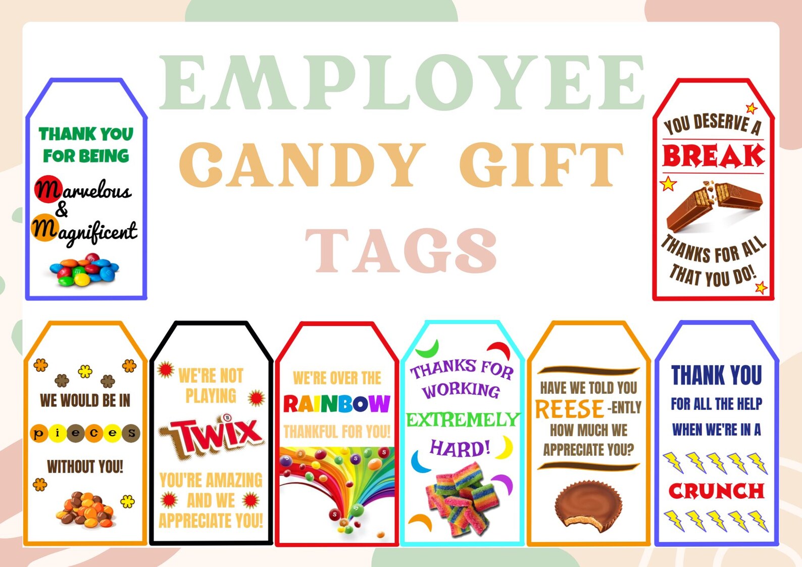 Employee Candy Bar Gift Tags, Employee Appreciation Tag Bundle - Etsy