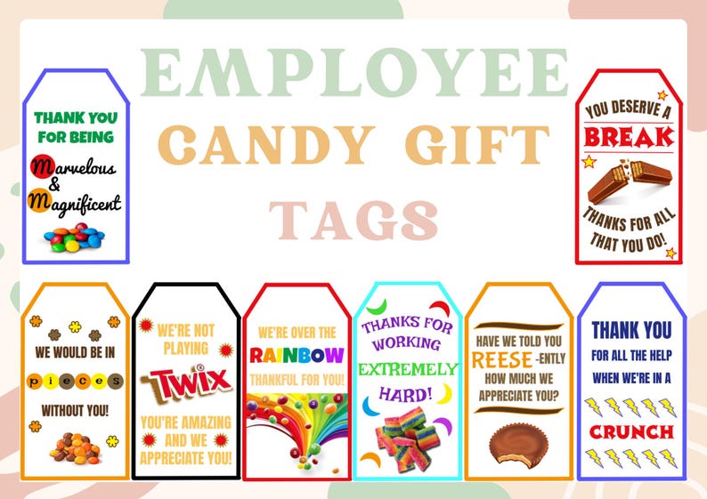 Employee Candy Bar Gift Tags, Employee Appreciation Tag Bundle - Etsy