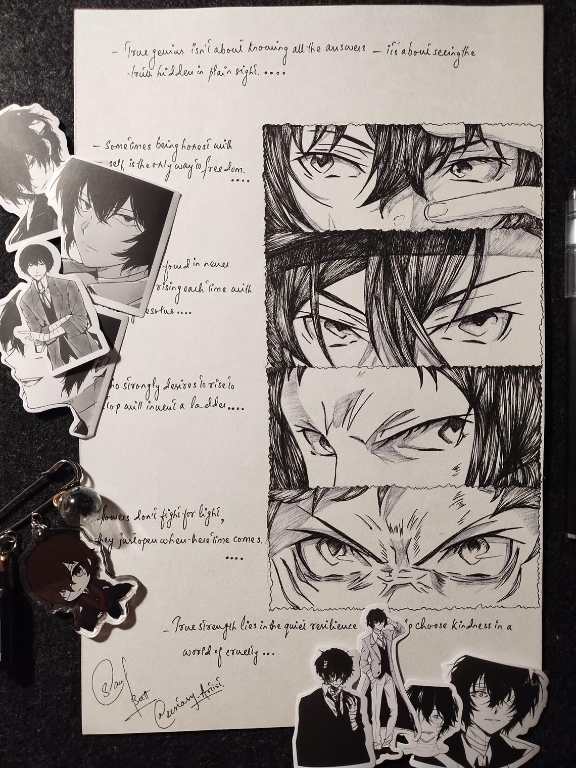 Framed Bungo Stray Dogs Ink Poster With Quotes - Etsy