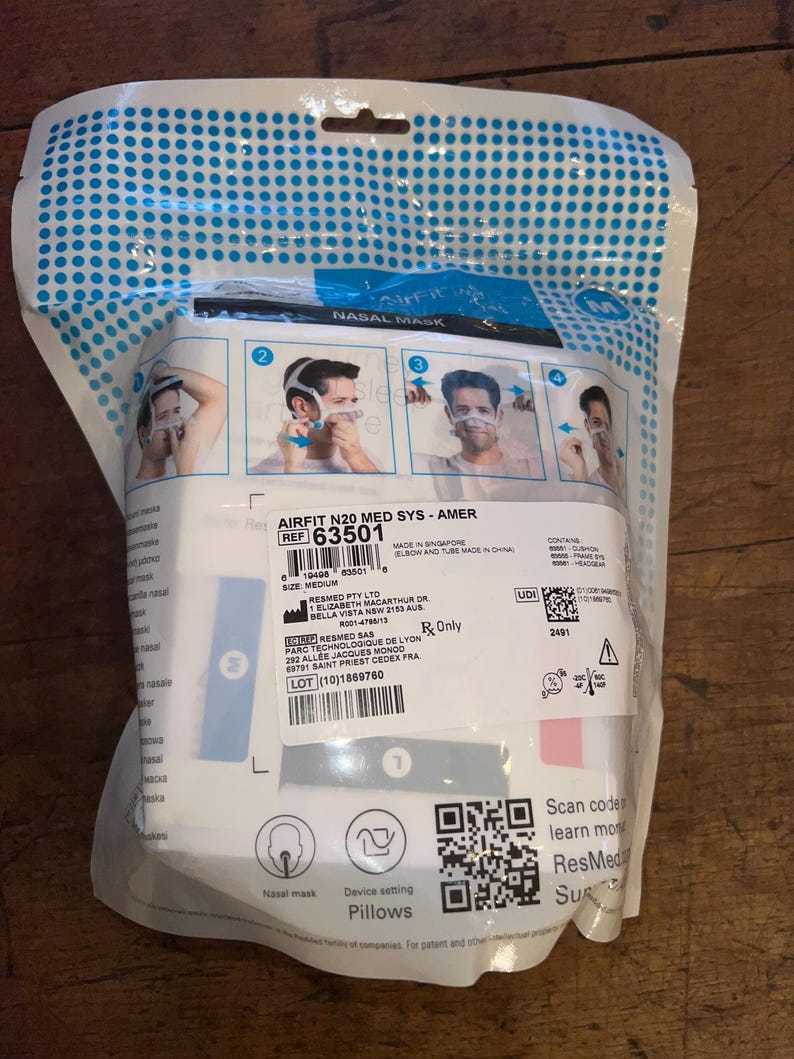 Resmed Airfit N20 Nasal Mask W/headgear REF: 63501 Size-"m" SEALED NEW ...