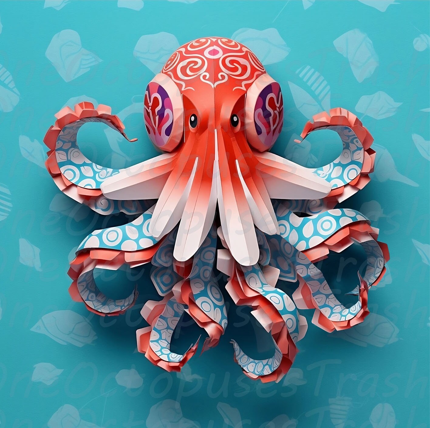 Octopus Square Postcards, Origami, Cephalopod Art, Digital Download ...