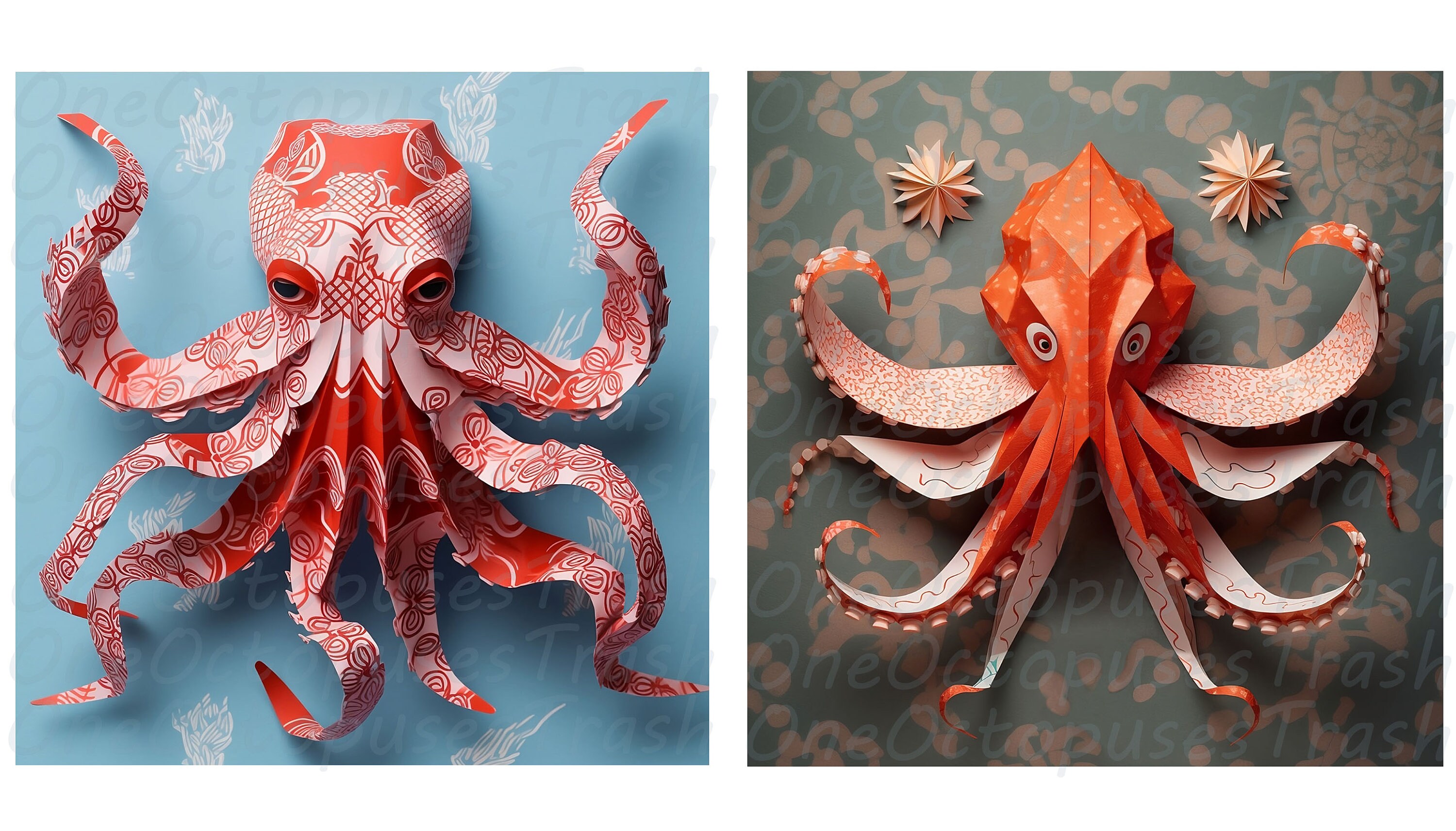 Octopus Square Postcards, Origami, Cephalopod Art, Digital Download ...