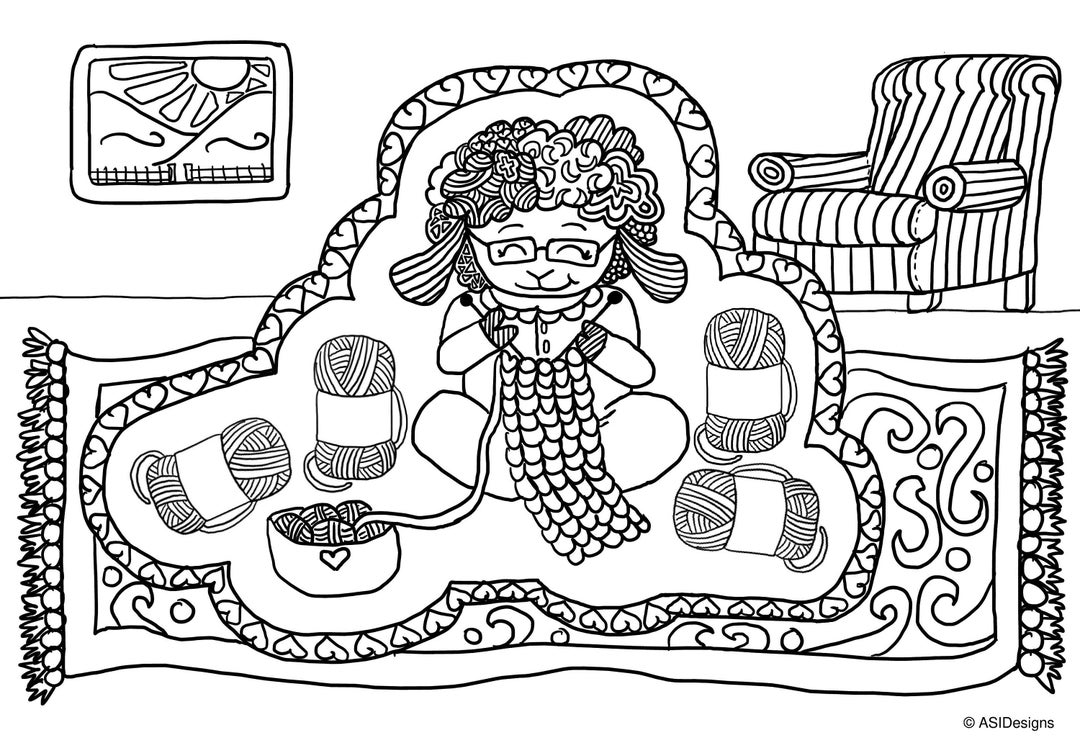 Knitting Sheep Colouring Sheet, Digit Download, PDF, Printable ...