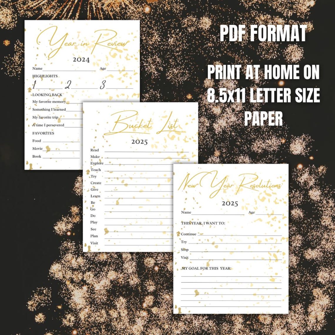 New Year Resolutions Printables New Year Bucket List Year in Review ...