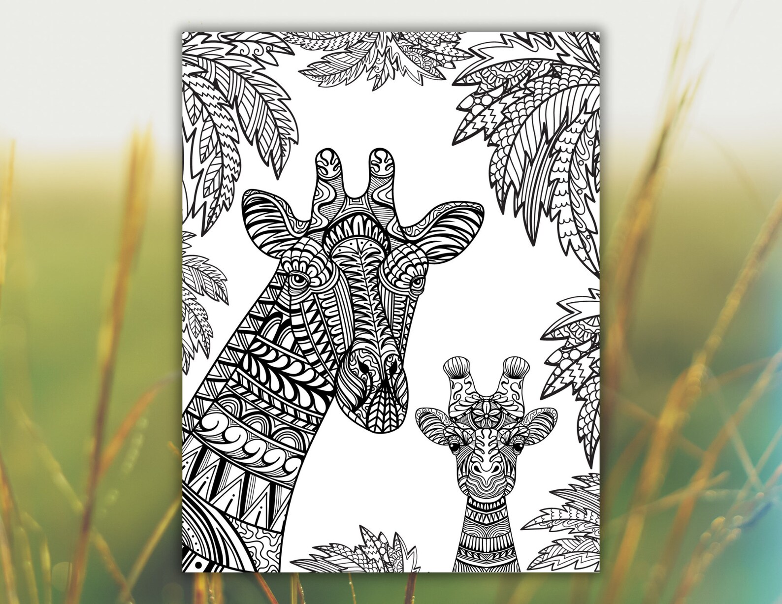 Giraffe Coloring Page Adult Coloring Page Printable Coloring Page ...