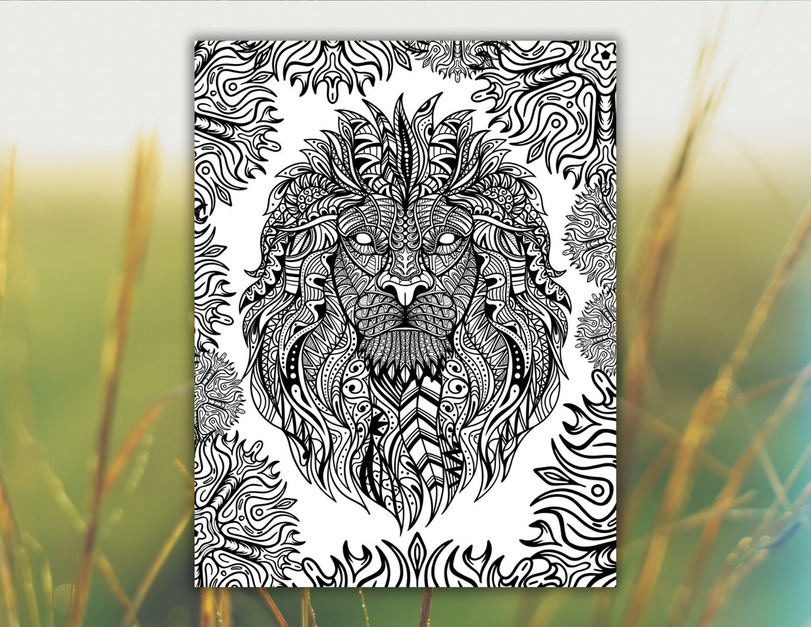 Lion Coloring Page Printable Coloring Book Adult Coloring Page Digital ...