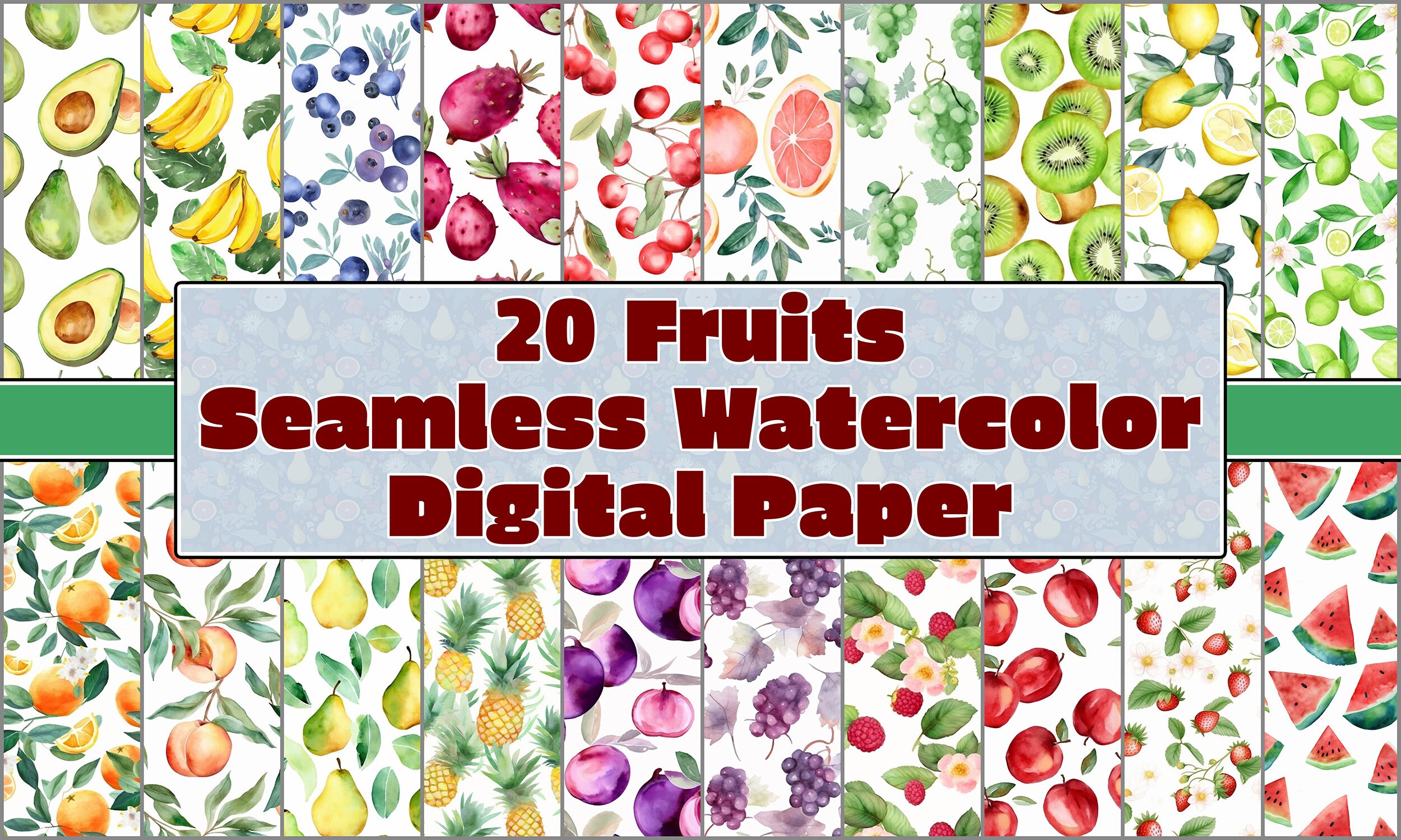 20 Fruits Watercolor Digital Paper Seamless Pattern Colorful - Etsy