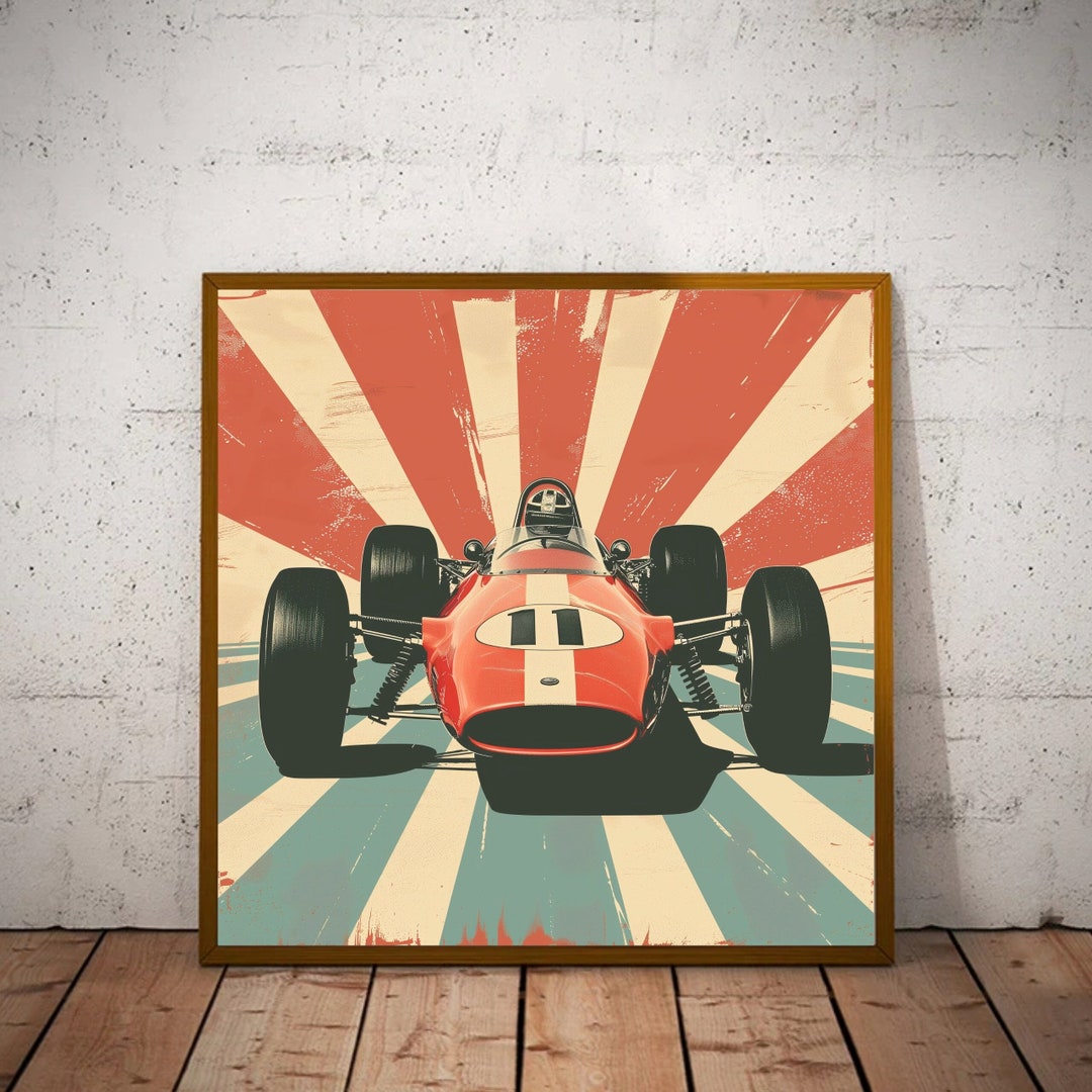 Vintage Formula One Print, Mid Century Modern Wall Art, Formula One ...