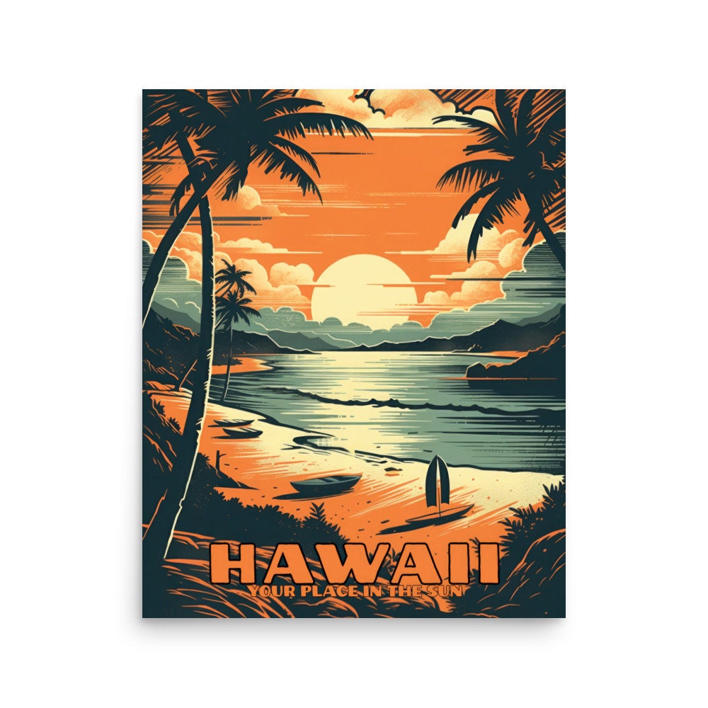 Hawaii Vintage Ocean Print I Vintage Inspired Hawaii Beach Illustration ...