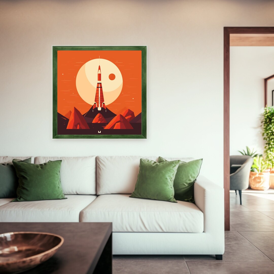 Red Rocket on Mars I 1950's Vintage Inspired Rocket Illustration I I ...