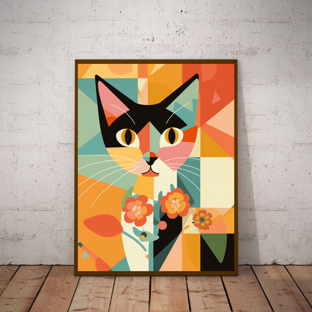Mid Century Inspired Cat Print, Cat Art, Cat Decor, Retro Cat Art, Cat ...