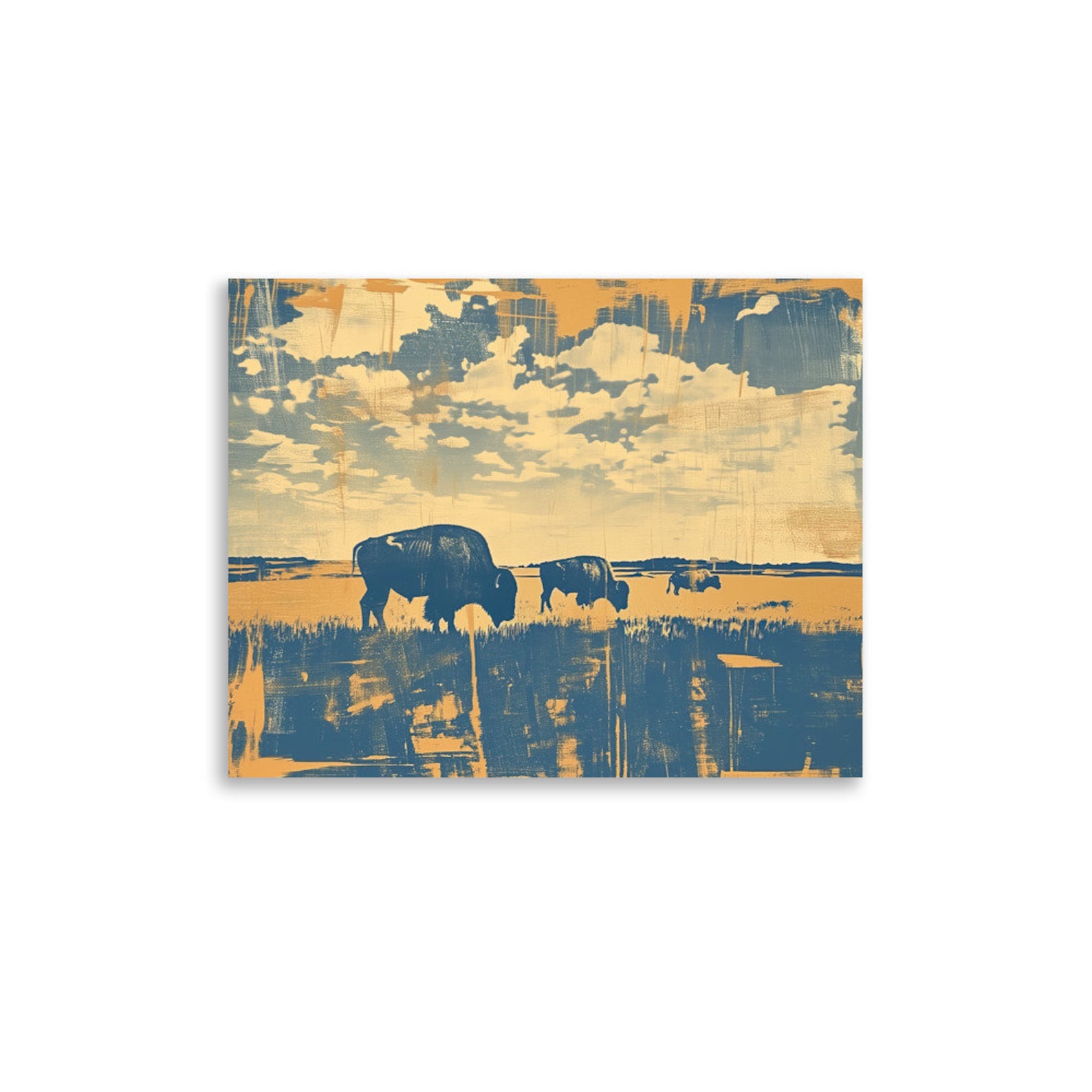 Buffalo Prairie Grazing, Bison Print, Buffalo Print, Mid Century Modern ...