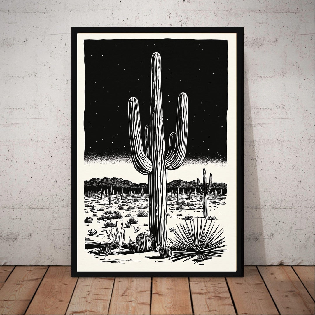 Saguaro Cactus Print Black Print Poster, Block Print, Minimalist ...