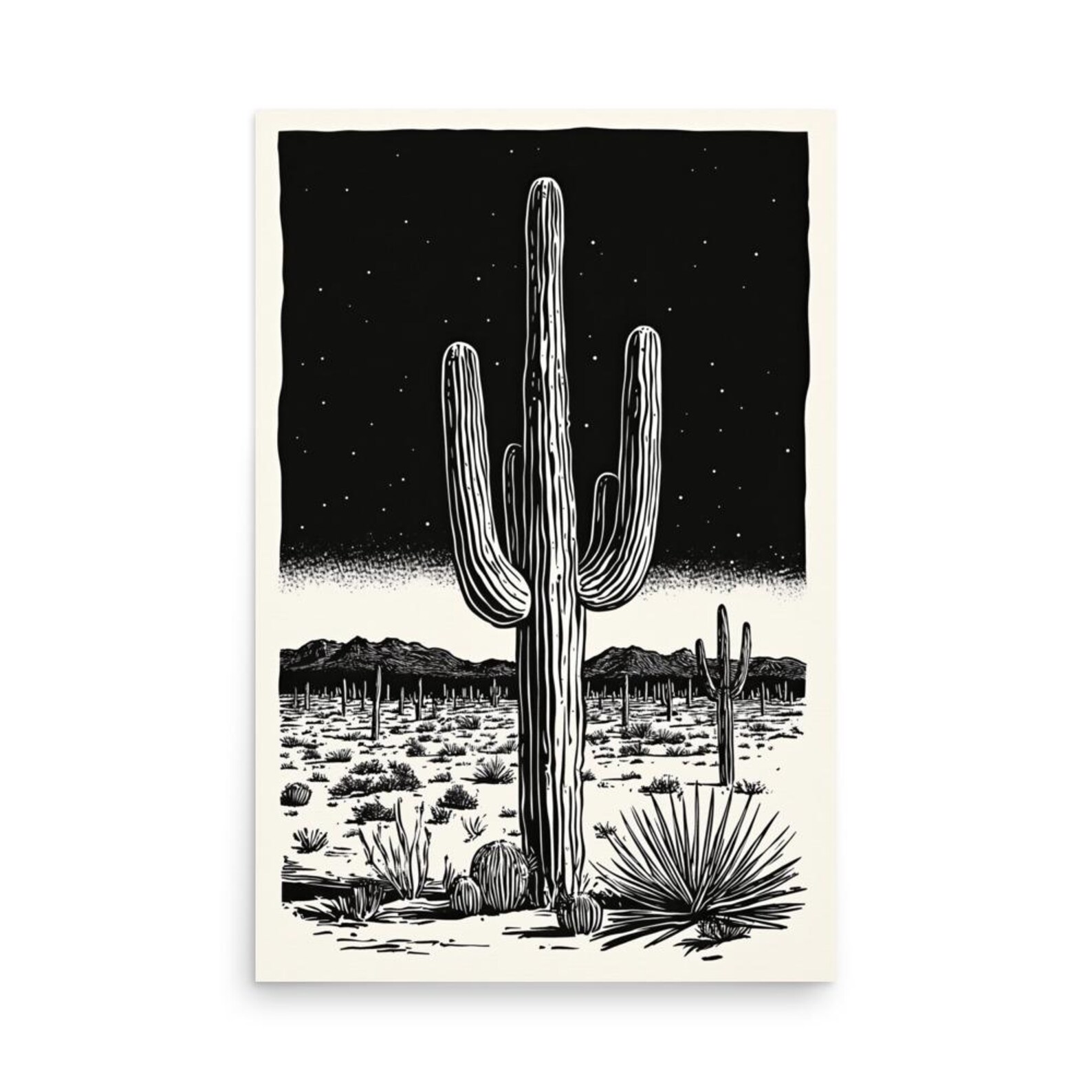 Saguaro Cactus Print Black Print Poster, Block Print, Minimalist ...