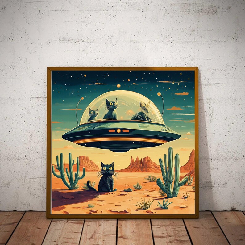 Cat Visitors I Vintage 1950's Inspired UFO Sighting I Mid Century ...