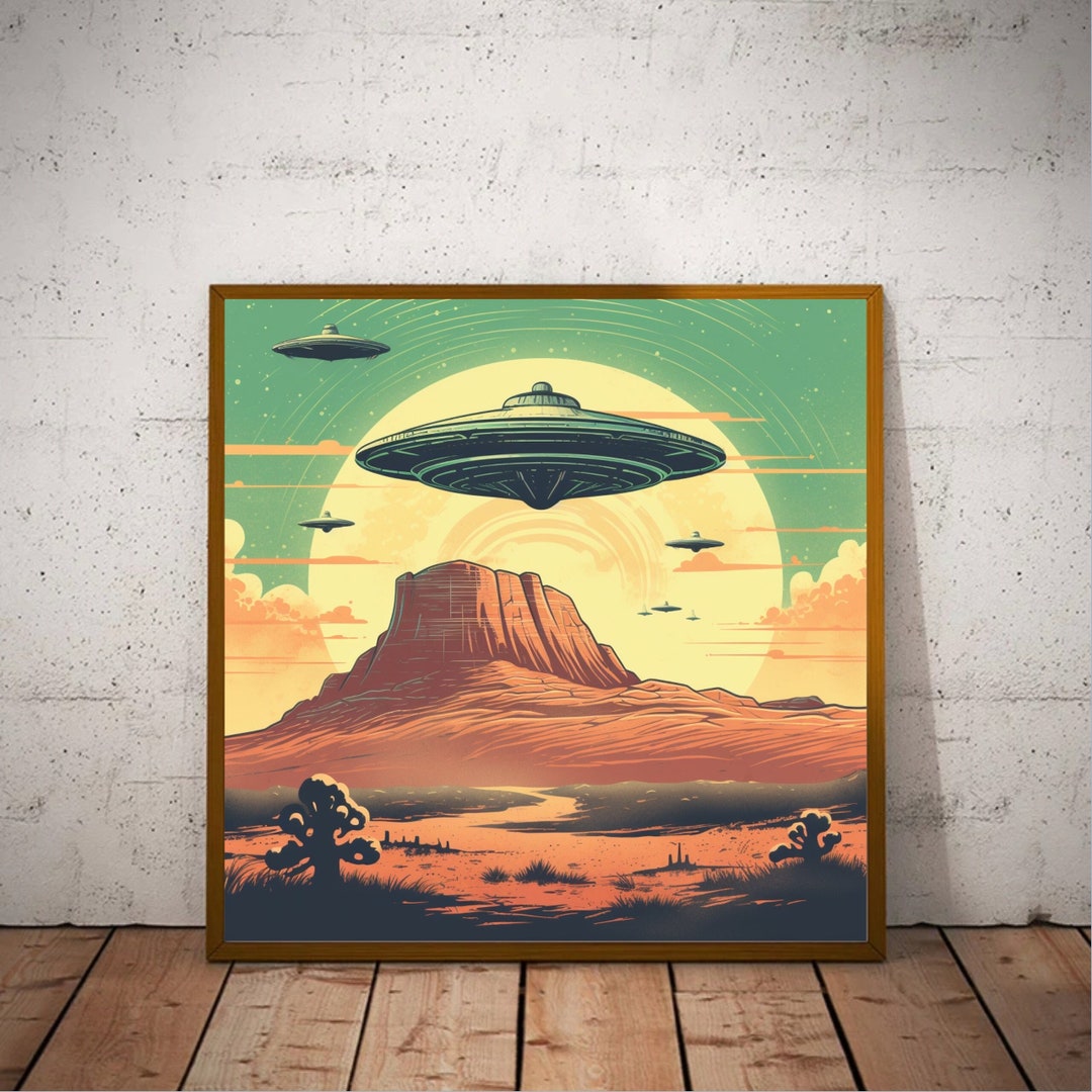 Desert Visitors, Retro UFO Print,mid Century Modern Wall Art,atomic Age ...